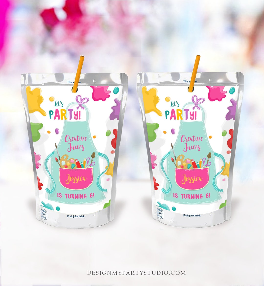Editable Art Party Birthday Juice Pouch Label Juice Favors Girl ...