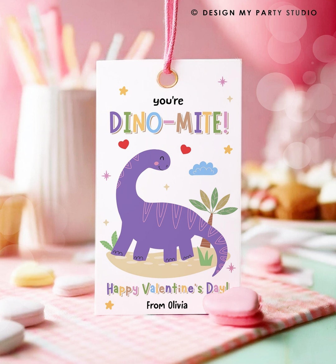 Editable You're Dino-mite Valentines Day Gift Tag Dinosaur Dino ...