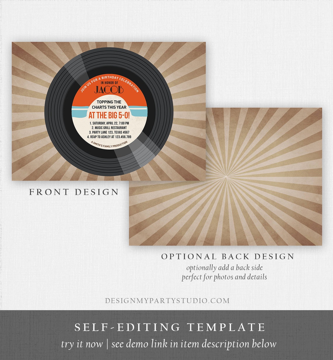 Editable Adult Birthday Invitation Vintage Vinyl Record Invite - Etsy