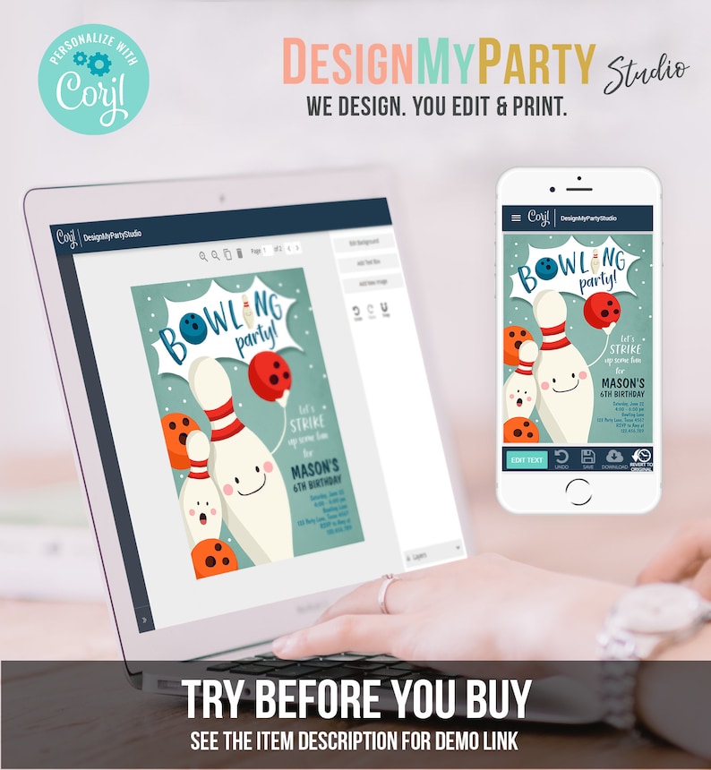 Editable Bowling Birthday Invitation Strike up Some Fun Boy - Etsy
