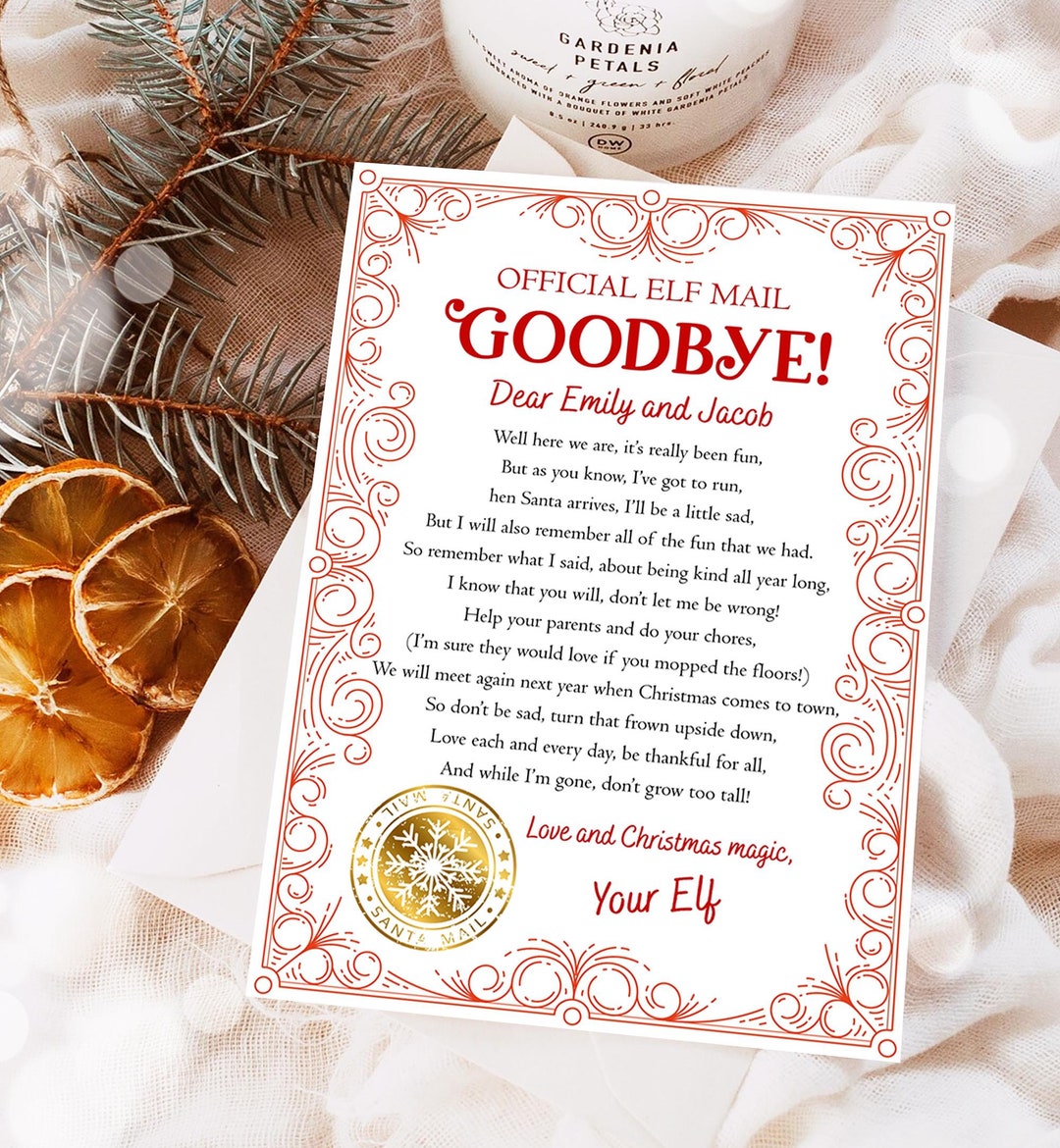 Editable Elf Goodbye Letter Departure Letter Christmas Goodbye From ...
