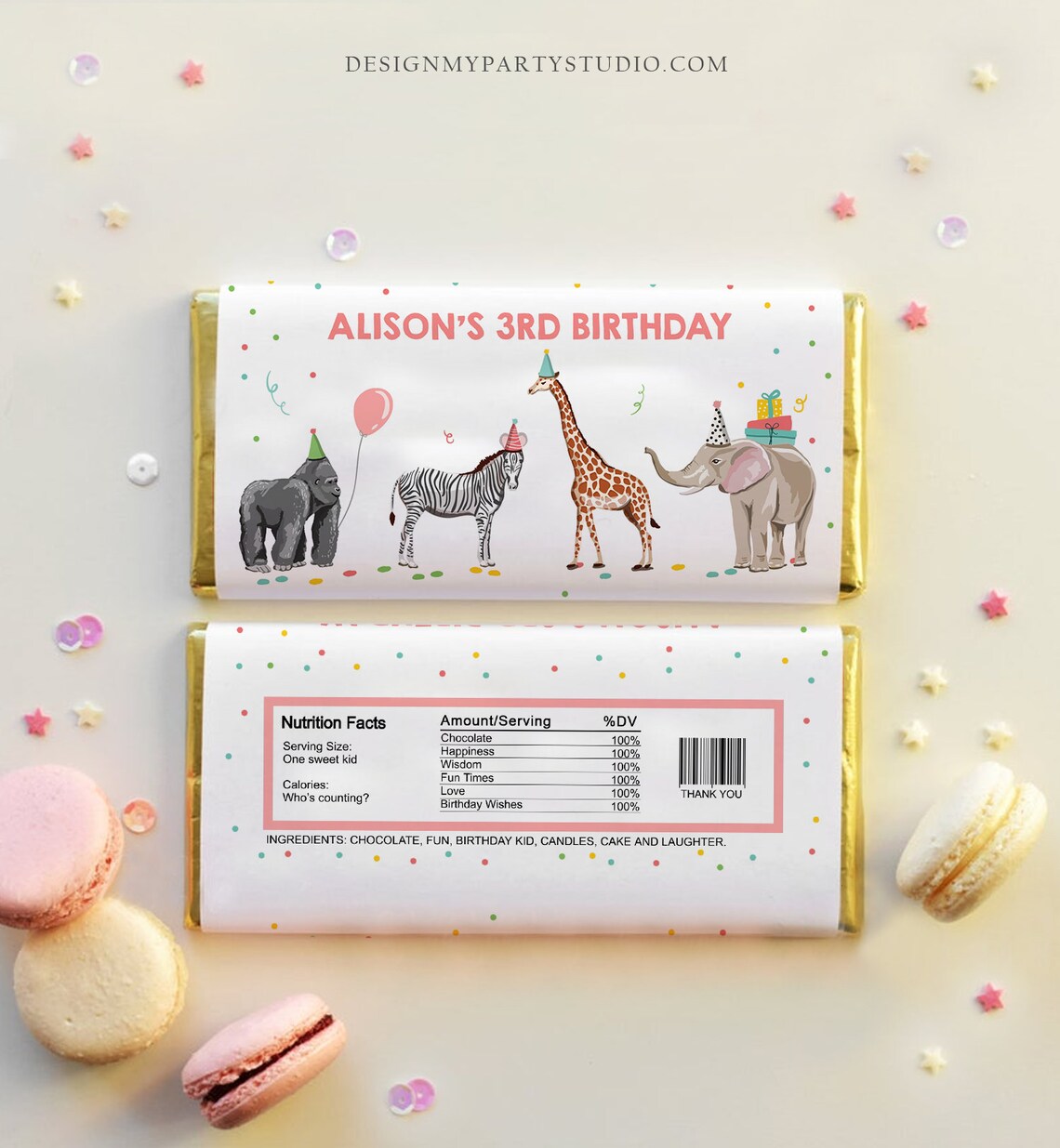 Editable Party Animals Candy Bar Wrapper Safari Animals - Etsy