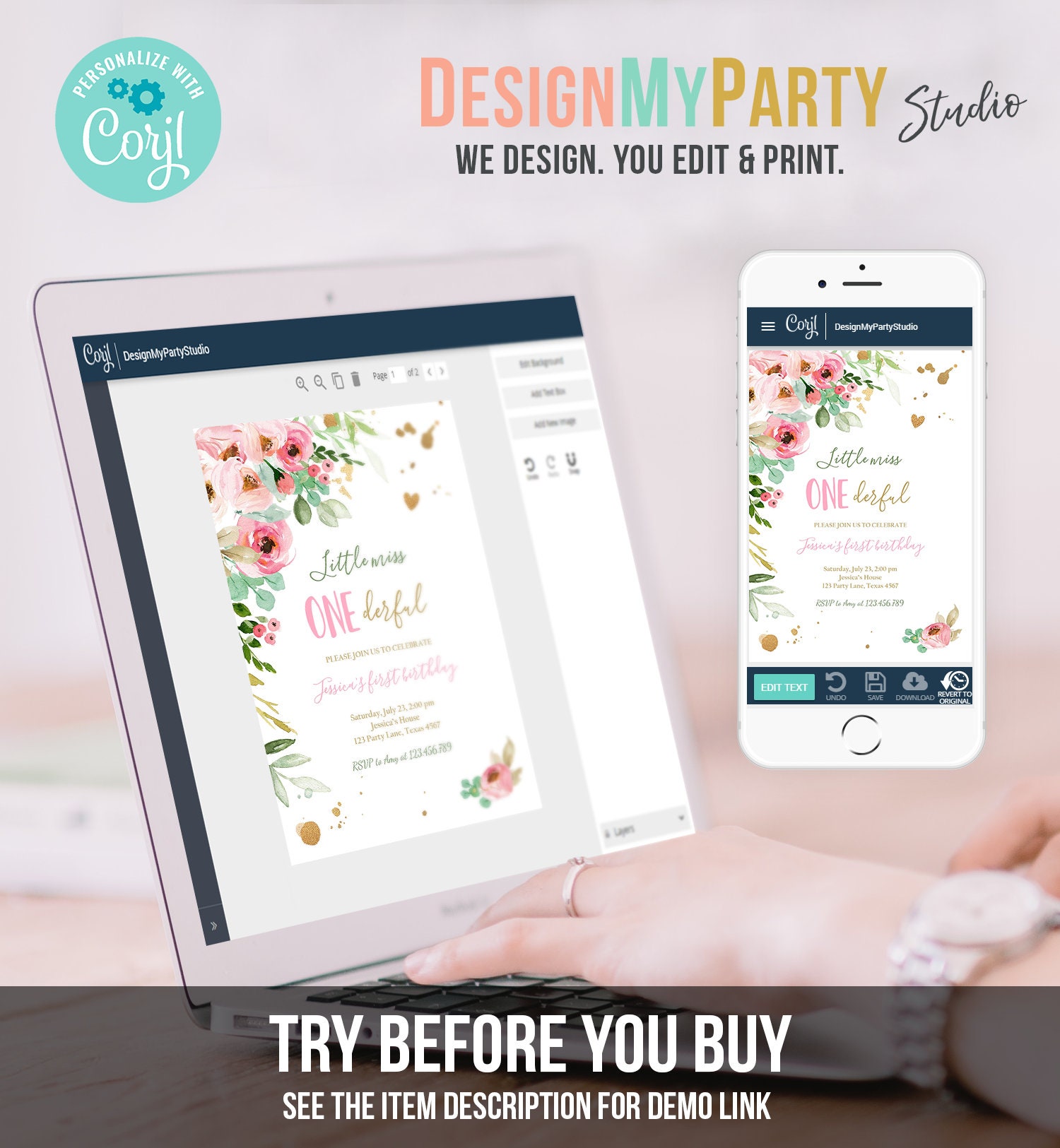 Editable Little Miss Onederful Birthday Invitation 1st - Etsy