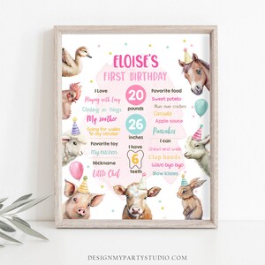 Editable Farm Animals Birthday Milestones Sign Girl Pink Farm Birthday ...