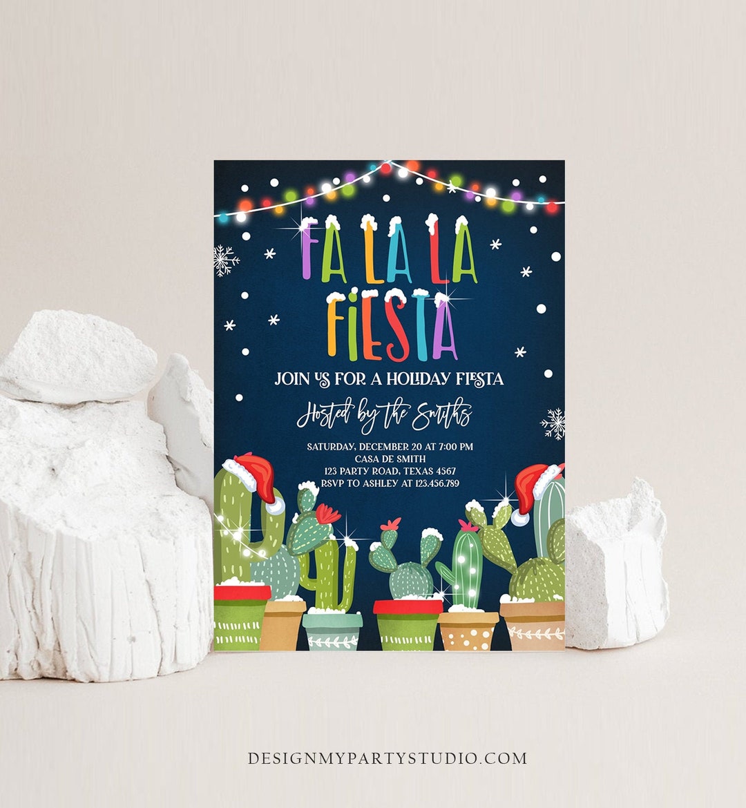 Editable Fa La La Fiesta Christmas Invitation Cactus Mexican Holiday ...