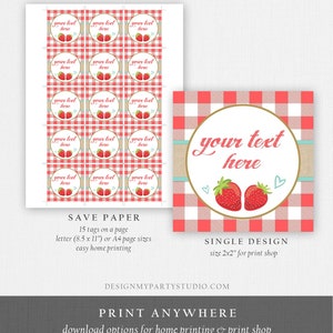 Editable Strawberry Labels Strawberry Birthday Favor Tags Gingham Jam ...