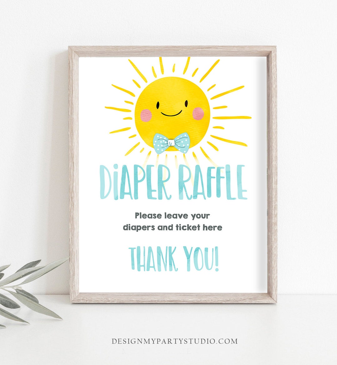 Diaper Raffle Sign Sunshine Baby Shower Diaper Ticket Table Sign Boy ...
