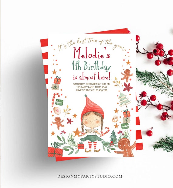 Editable Christmas Birthday Party Invitation Elf Birthday Invite Winter ...