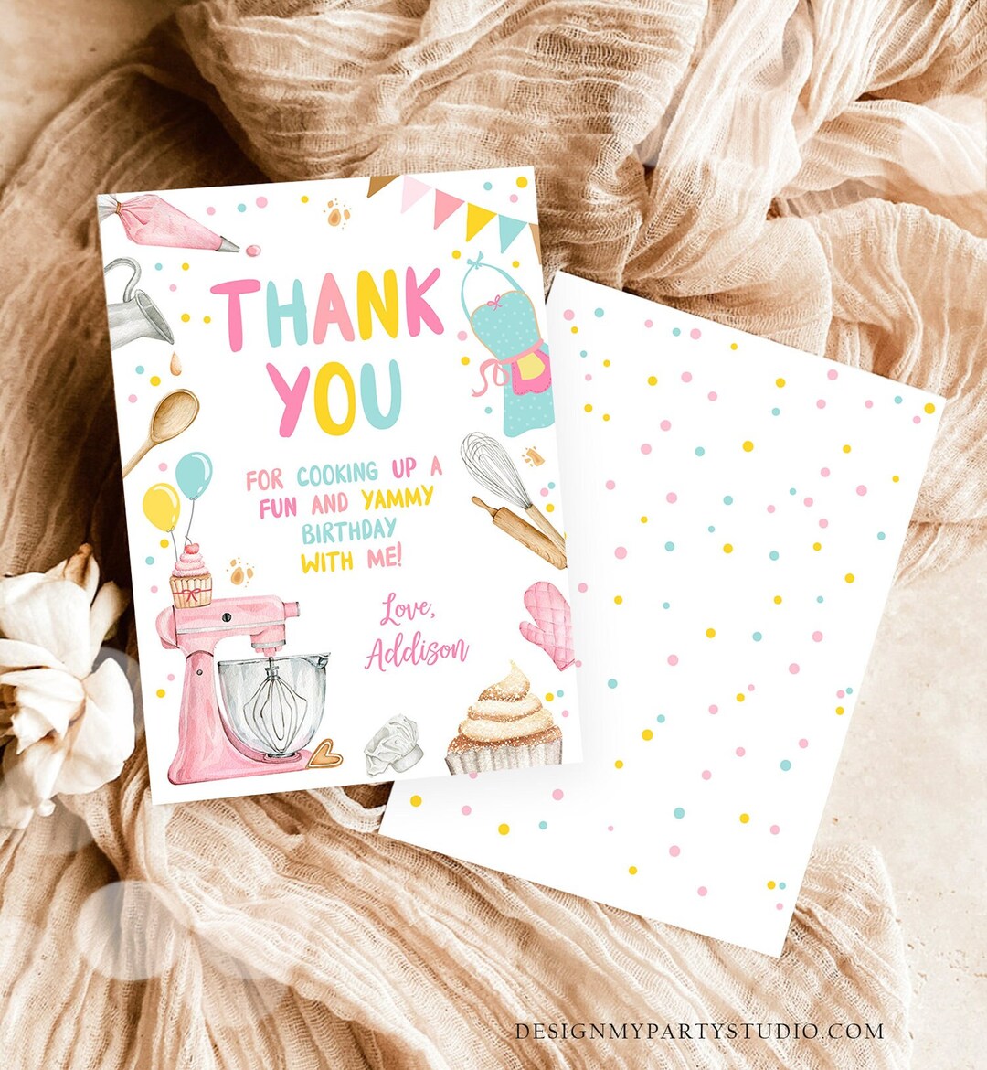 Editable Baking Thank You Card Kids Cooking Birthday Thank You Note ...