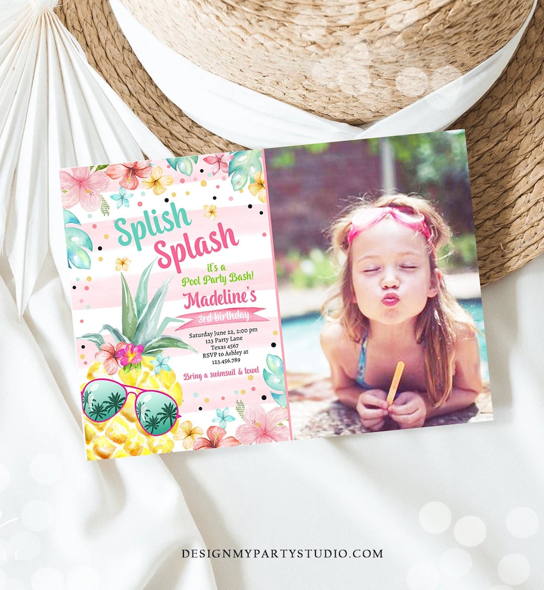 Editable Splish Splash Birthday Party Invitation Pineapple Birthday ...