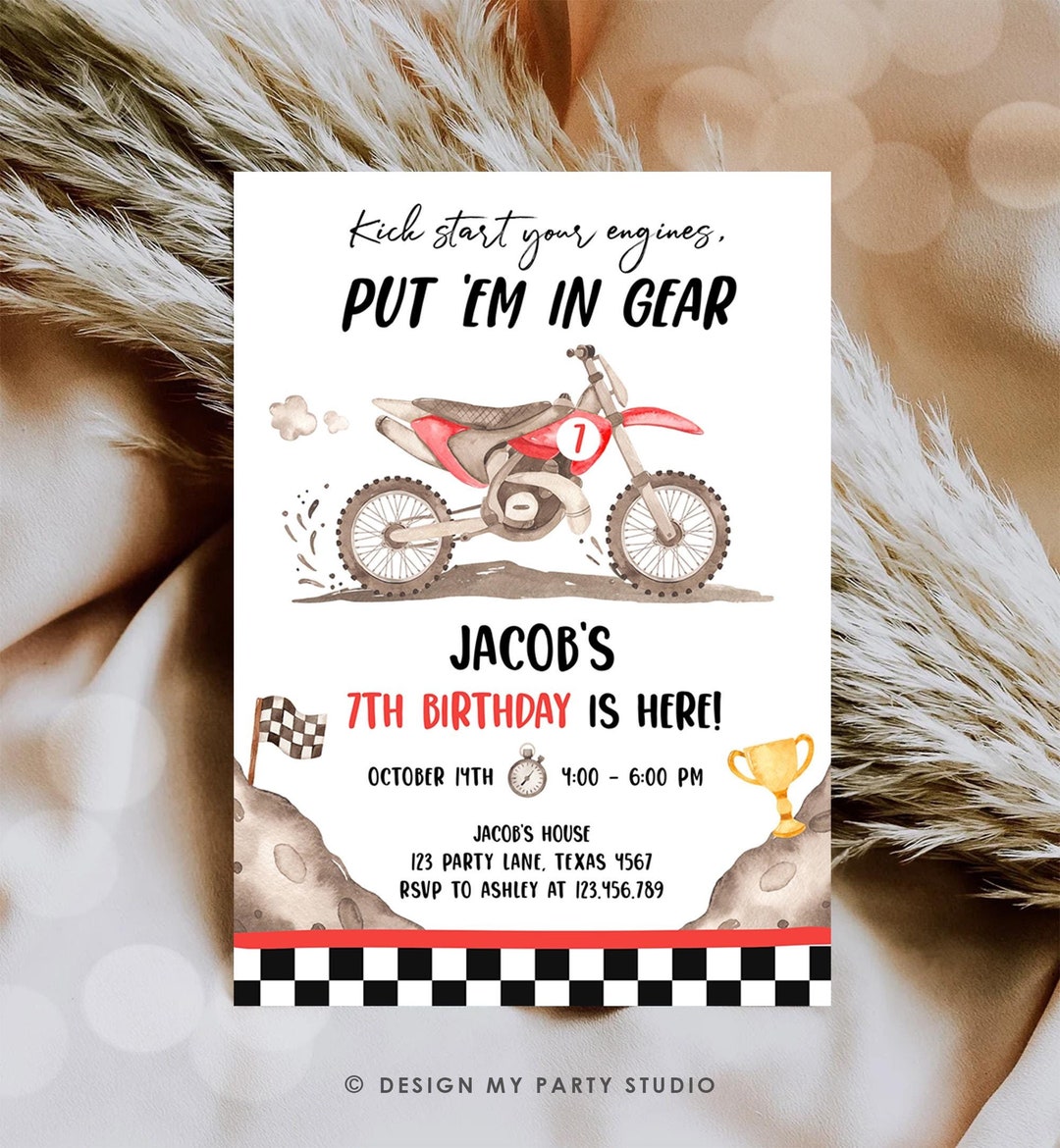 Editable Dirt Bike Birthday Invitation Start Engines Race on Over ...
