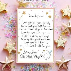 Editable Mini Tooth Fairy Set Pink Receipt and Letter With Envelope ...