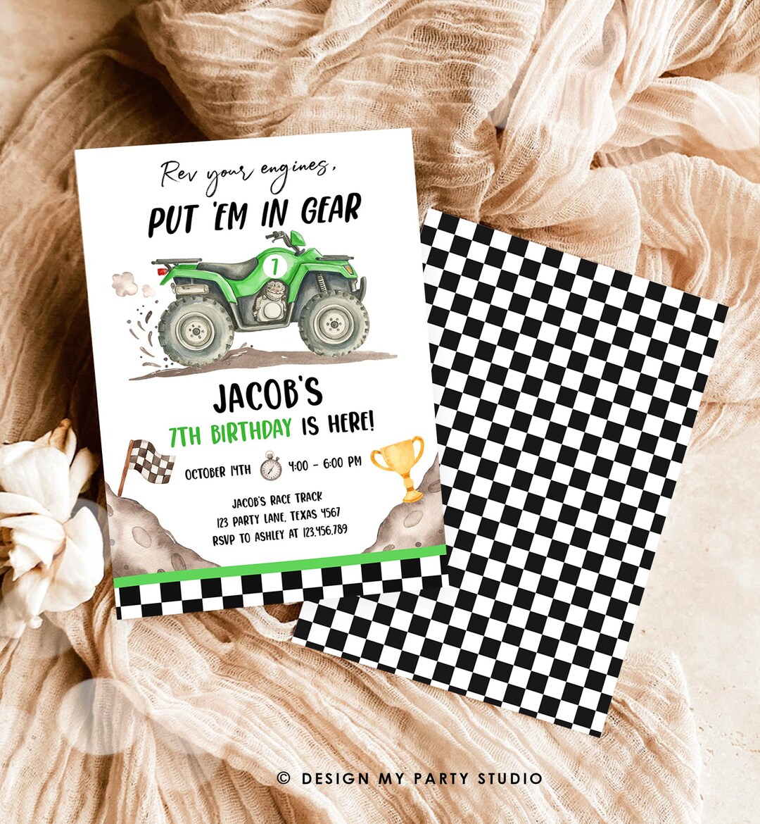Editable Quad Birthday Invitation ATV Rev Your Engines Race on Over Off ...