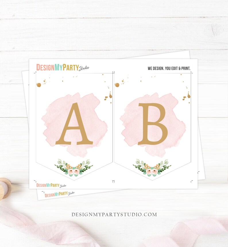 Swan A-Z Birthday Banner Girl Princess Pink Gold Floral Crown ...