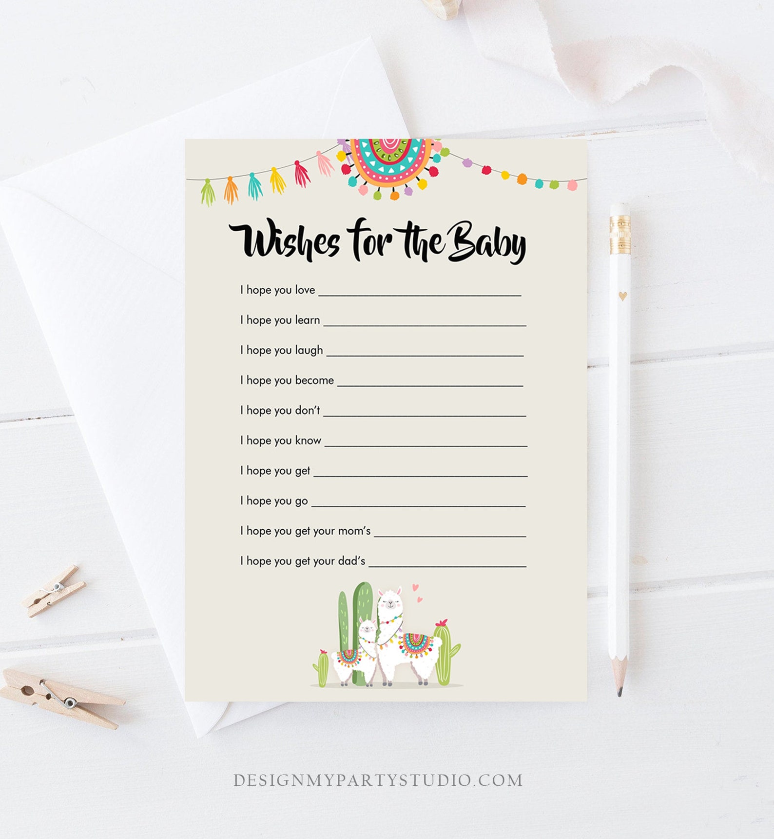 Editable Wishes for Baby Game Cards Llama Baby Shower Game - Etsy