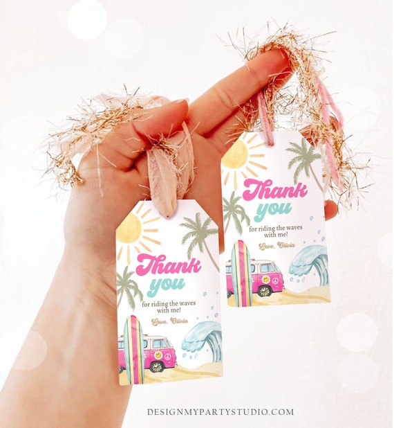 Editable Retro Surf Favor Tags 1st Birthday The Big One Thank you Tags ...