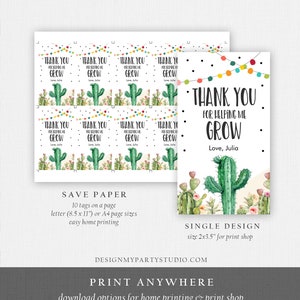 Editable Teacher Appreciation Favor Tags Thank You for Helping Me Grow ...