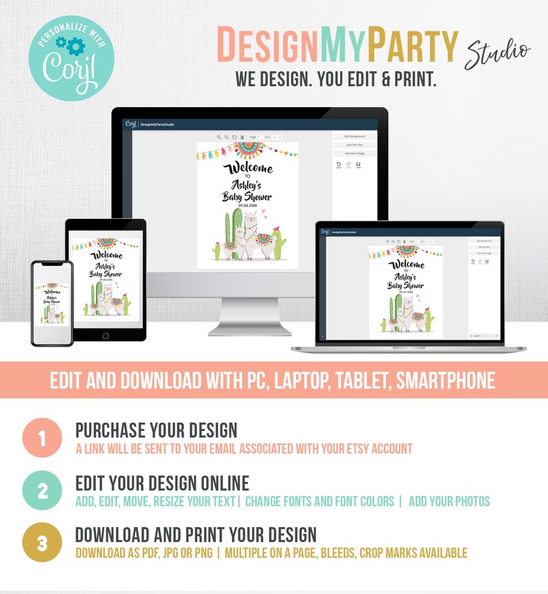 Editable Llama Welcome Sign Llama Baby Shower Welcome Baby - Etsy