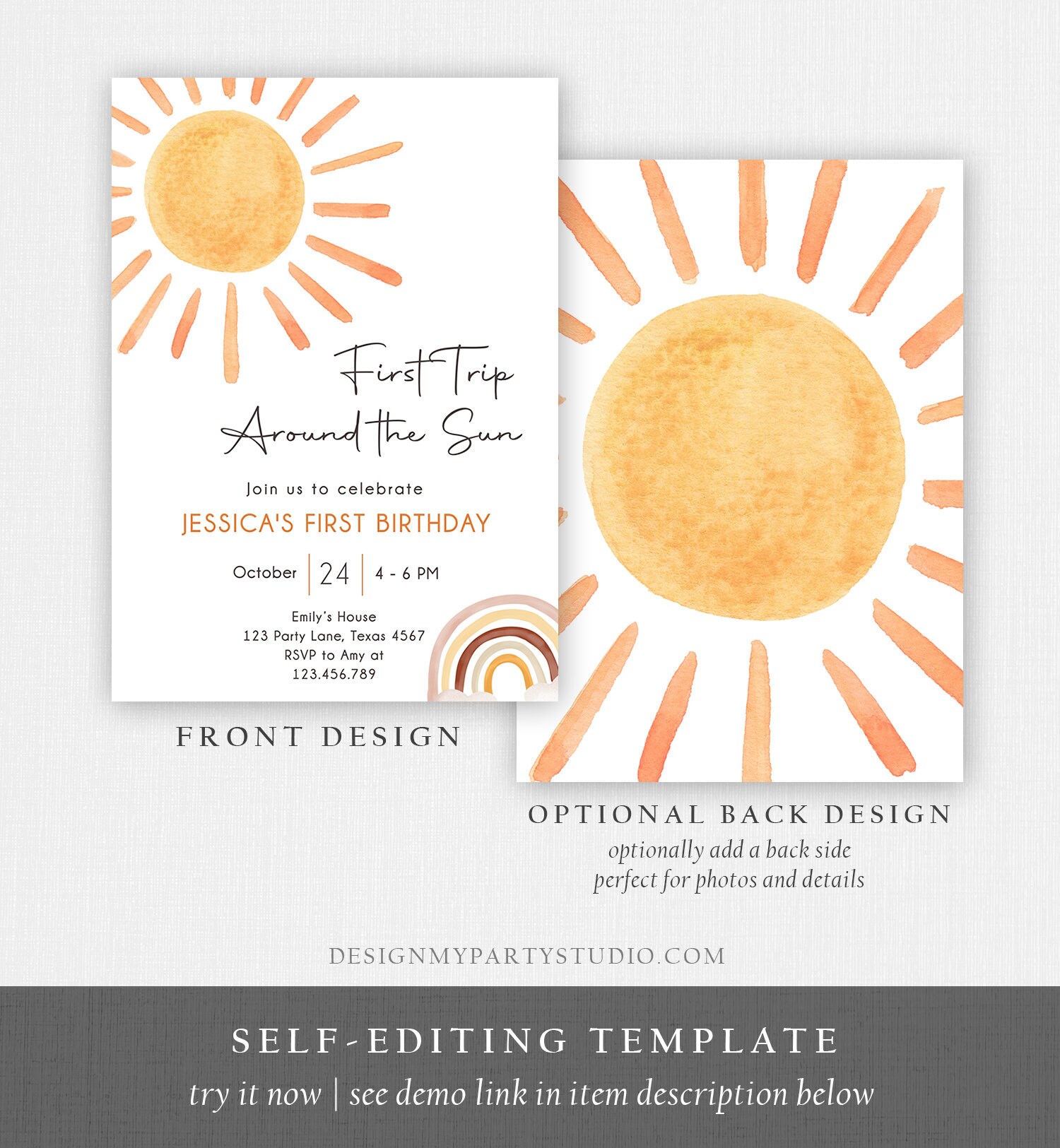 Editable First Trip Around the Sun Birthday Invitation 1st - Etsy