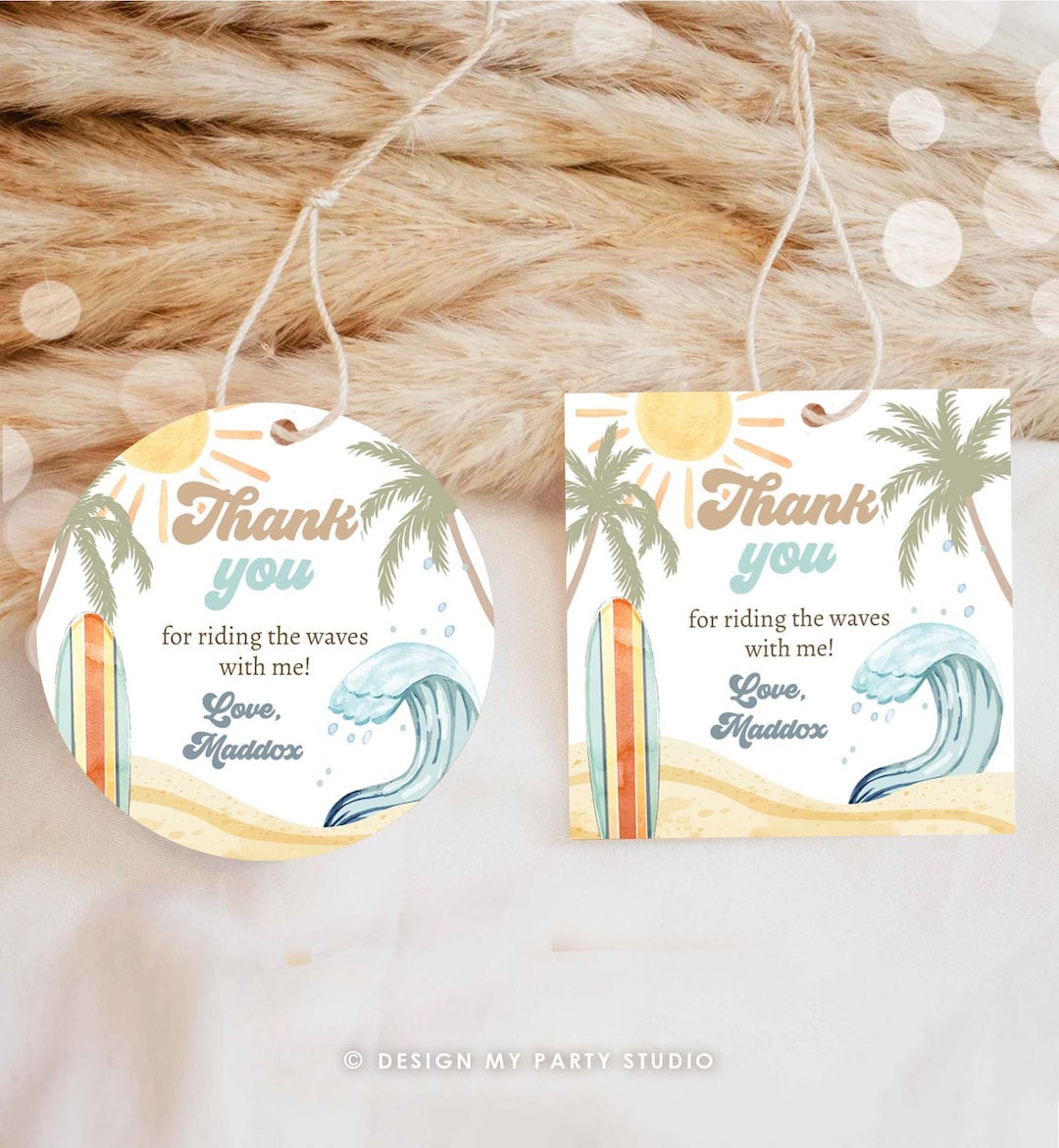Editable Retro Surf Favor Tag Boy First Birthday the Big One Thank You ...