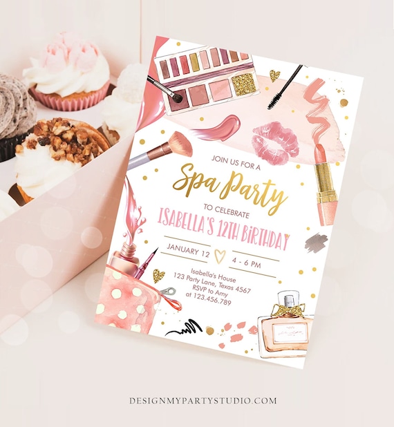 Editable Spa Makeup Birthday Invitation Glam Party Girl Birthday Tween ...