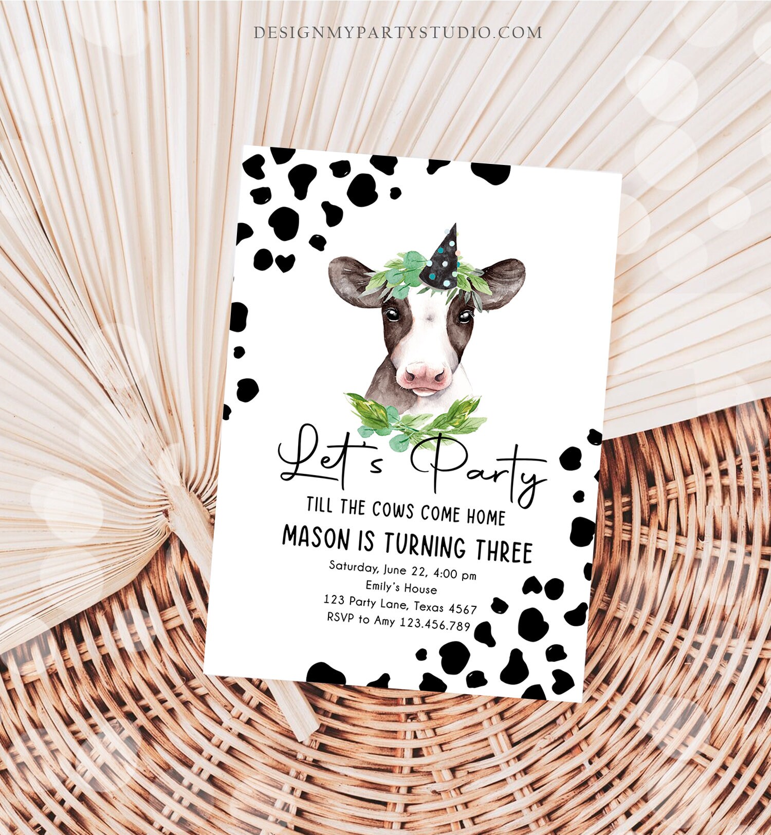 Editable Cow Birthday Invitation Boy Farm Animals Let's - Etsy