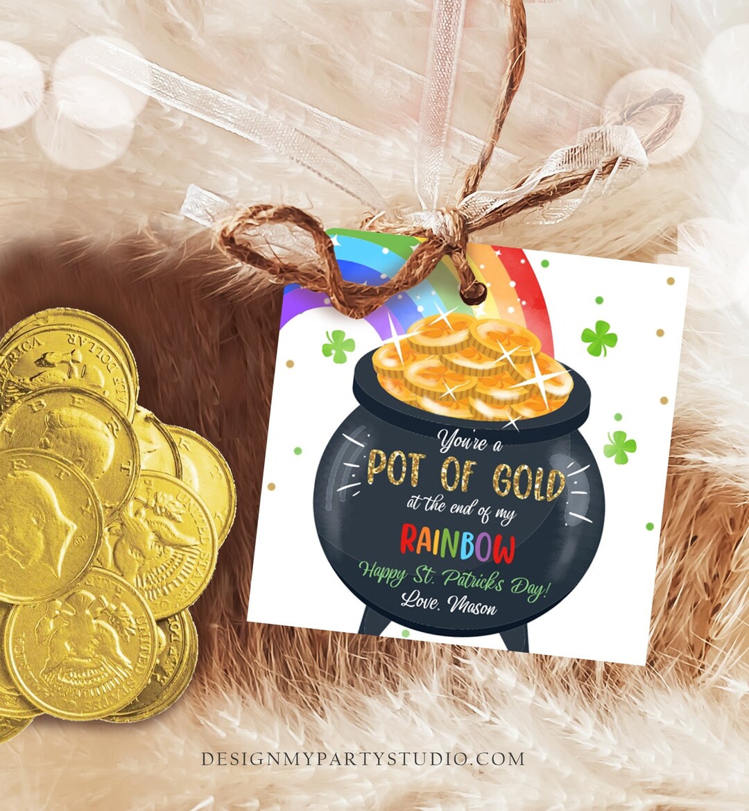 Editable St. Patrick's Day Tag Pot of Gold Favor Tags Glassroom Gift ...