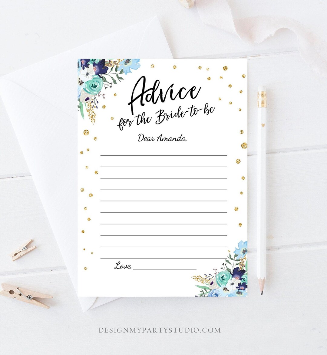 Editable Advice for the Bride-to-be Card Words of Wisdom Advice for ...