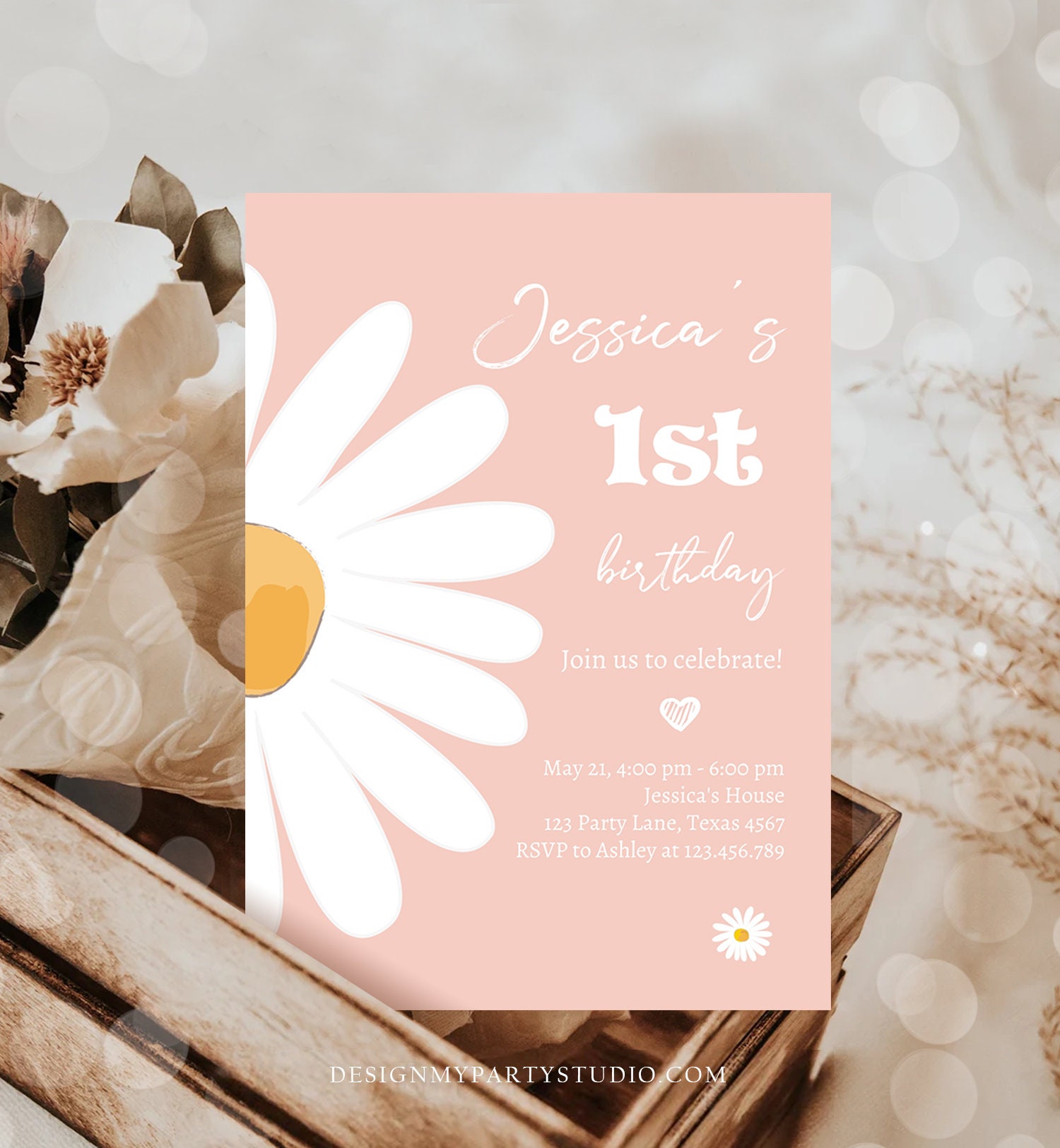 Editable Daisy Birthday Party Invitation 1st Birthday One Party ...