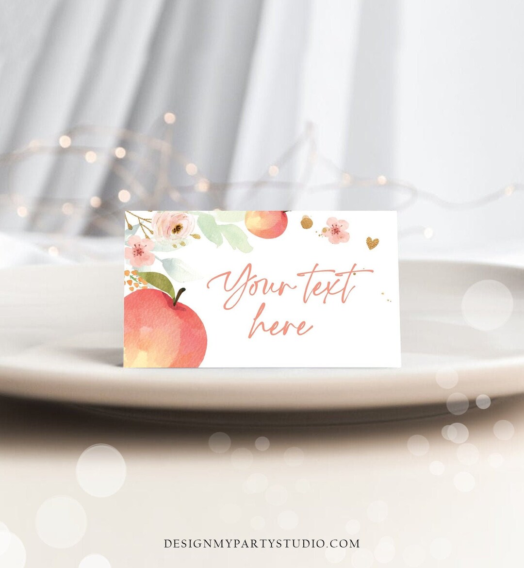 Editable Peach Food Label Peach Birthday Food Card Girl Pink Gold ...
