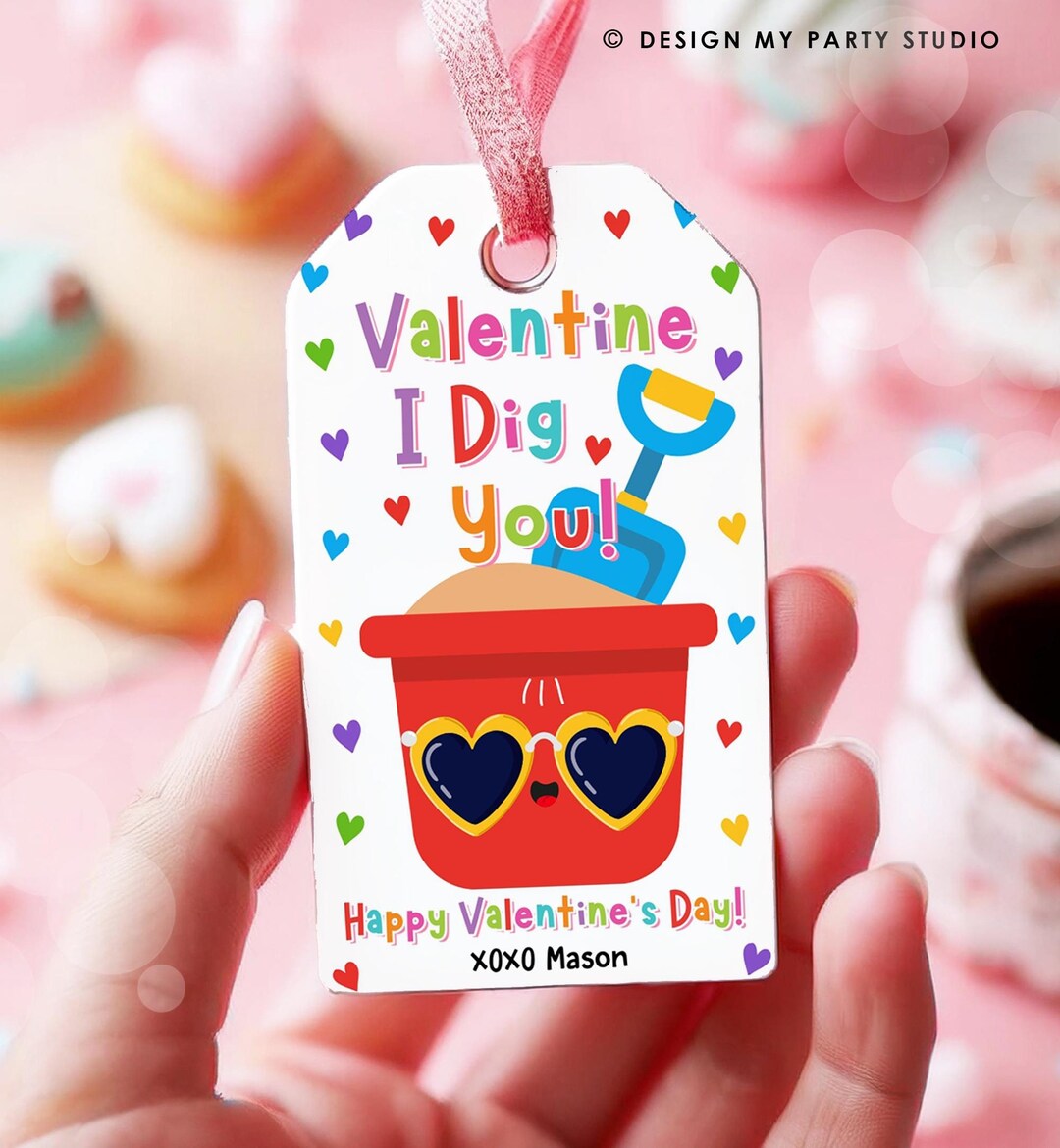 Editable Valentine I Dig You Valentines Day Gift Tag Red Boy Shovel ...