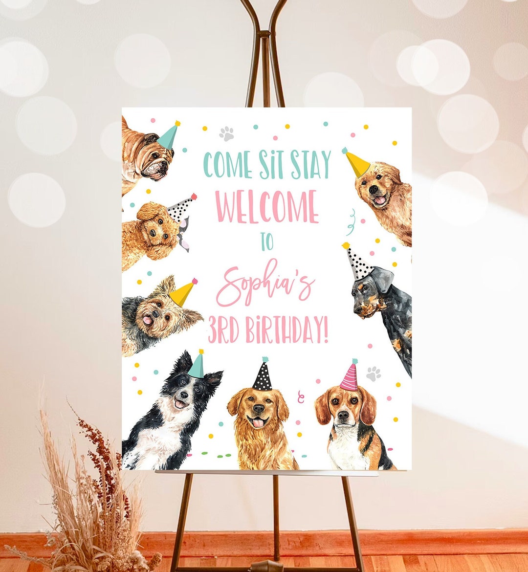 Editable Puppy Dog Birthday Party Welcome Sign Puppy Birthday Pink Pet ...
