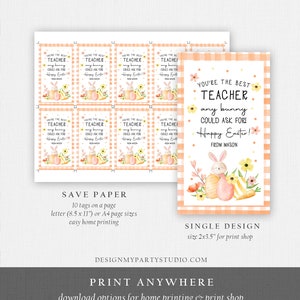 Editable Teacher Gift Tags Easter You're the Best Teacher Any Bunny ...