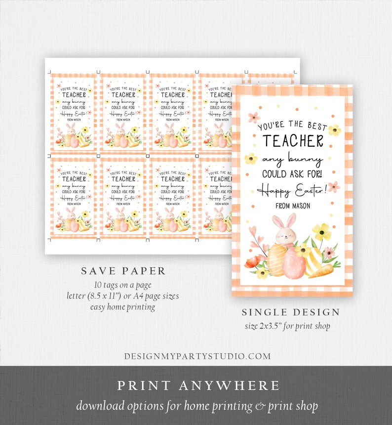 Editable Teacher Gift Tags Easter You're the Best Teacher - Etsy