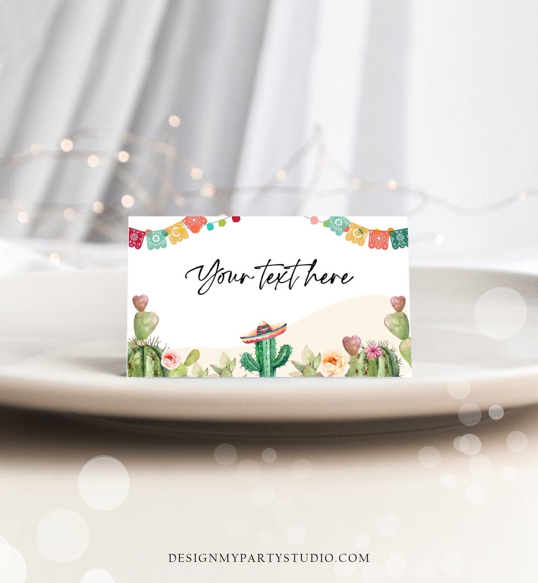 Editable Fiesta Cactus Food Labels Fiesta Party Place Card Tent Card ...