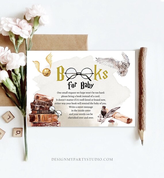 Editable Wizard Baby Shower Bring a Book Card Magical Baby Shower ...