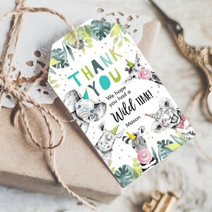 Editable Party Animals Favor Tags Boy Wild One Safari Animals Thank You ...