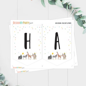 Happy Birthday Banner Party Animals Safari Animals Wild One Birthday ...