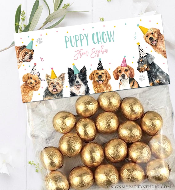 Editable Puppy Chow Bag Toppers Dog Puppy Birthday Treat Bag Toppers ...