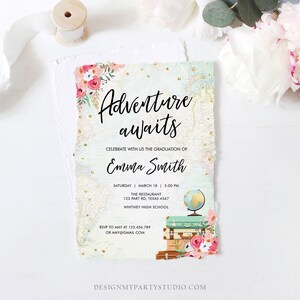 Editable Adventure Awaits Graduation Party Invitation Vintage Travel ...