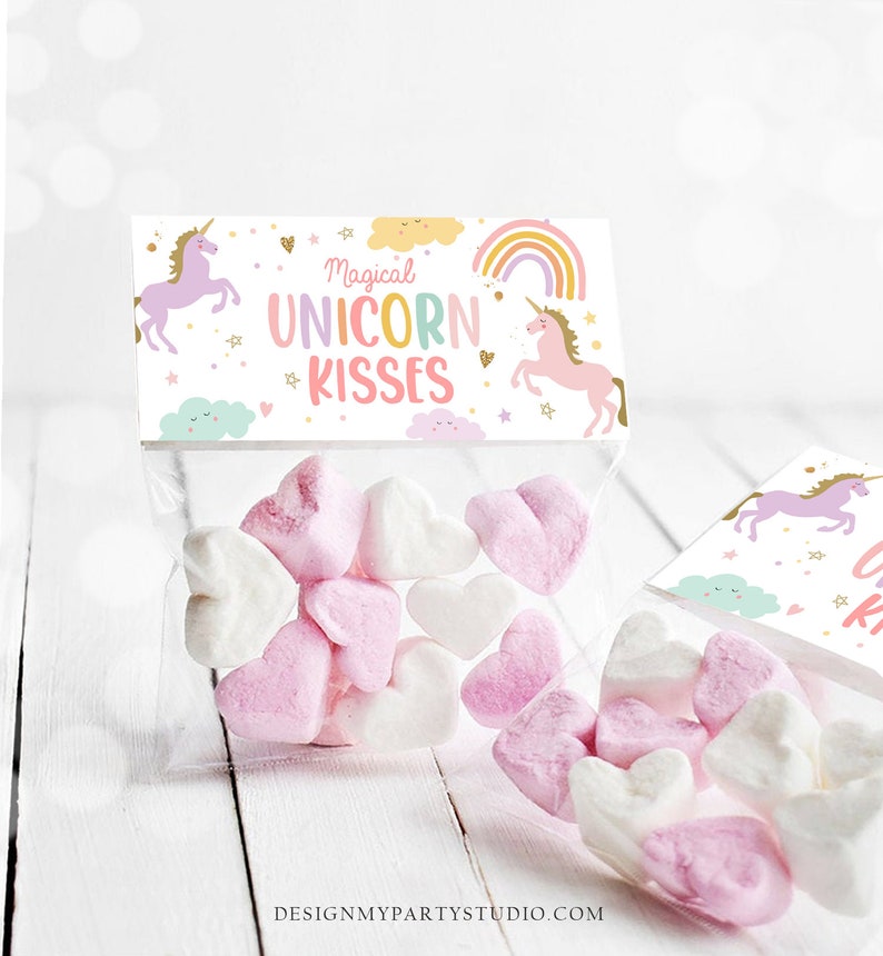 Unicorn Treat Bag Topper Birthday Party Magical Unicorn Kisses Label ...
