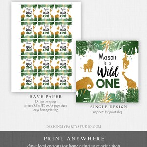 Editable Safari Animals Wild One Tags Thank You Tag Jungle Zoo Black ...