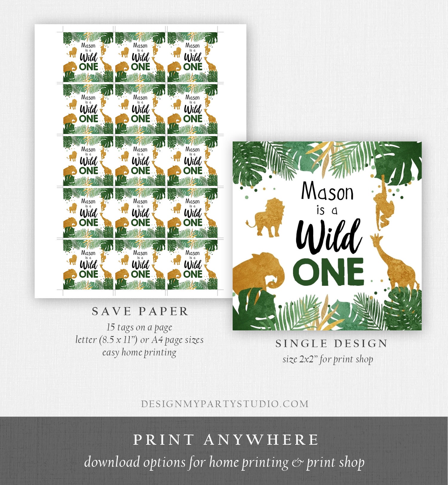 Editable Safari Animals Wild One Tags Thank You Tag Jungle Zoo | Etsy