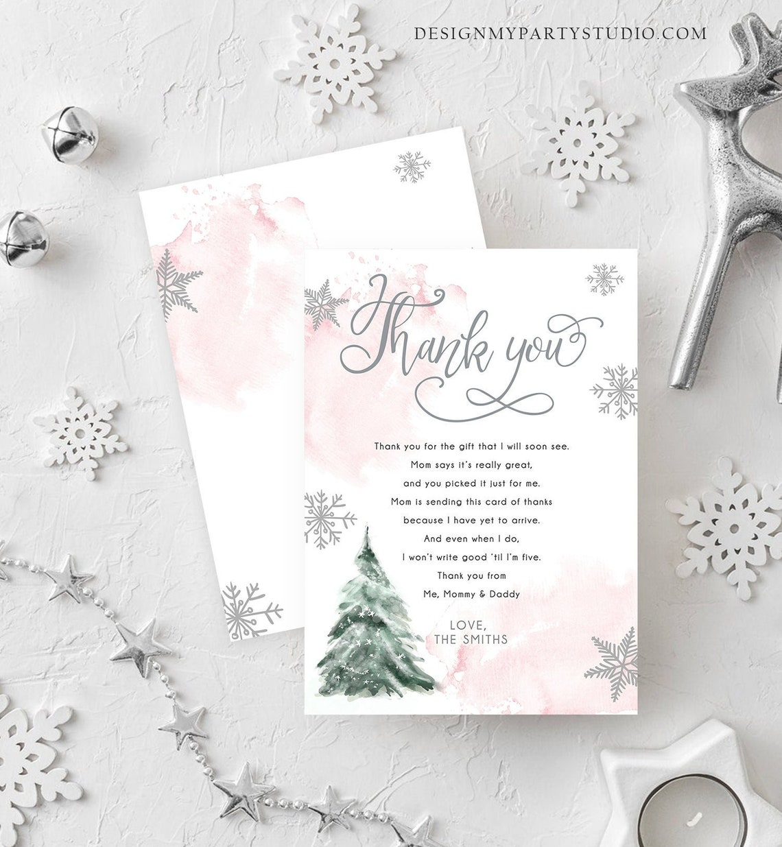 Editable Winter Tree Thank You Card Watercolor Baby Its Cold - Etsy