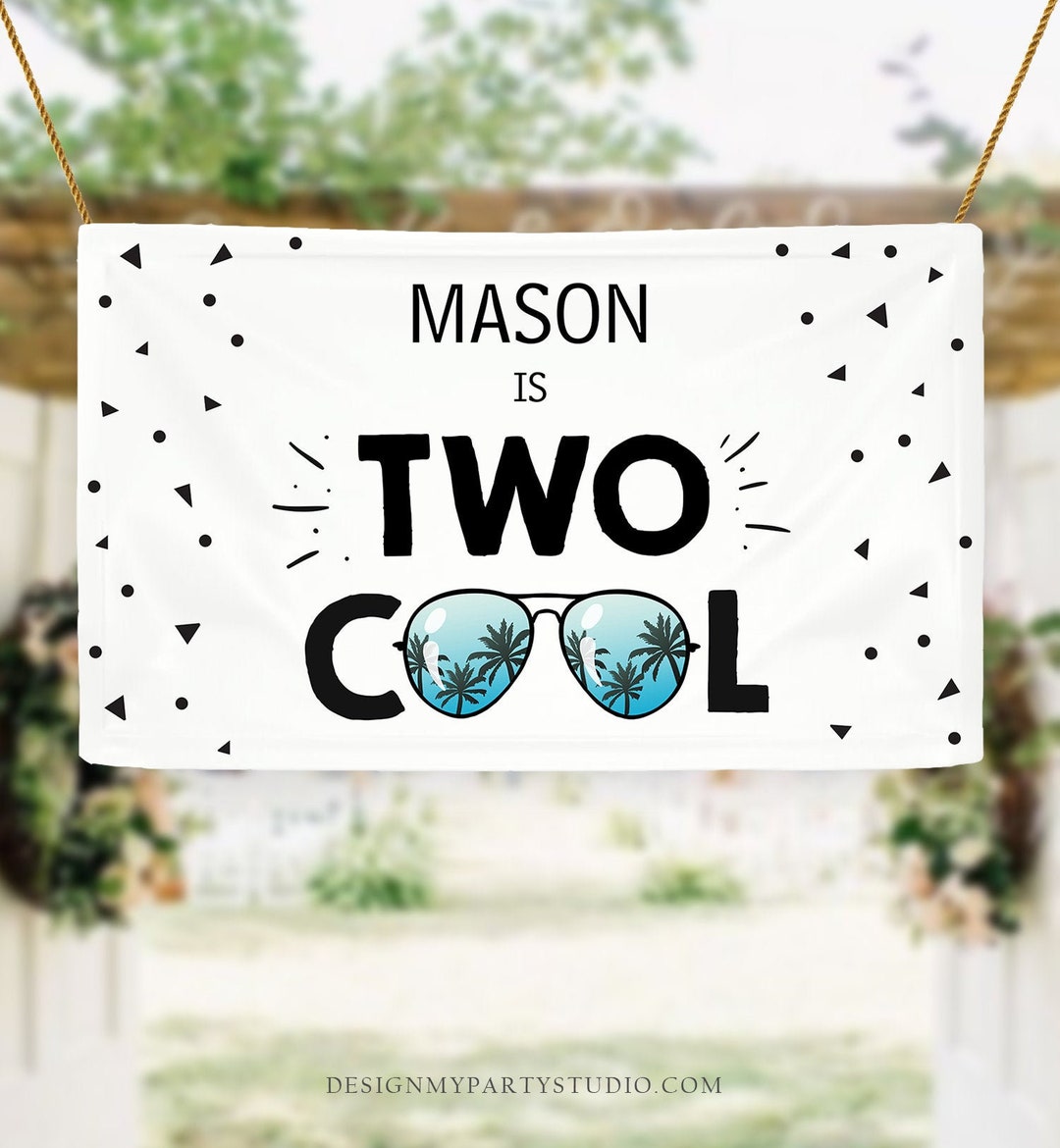 Editable Two Cool Backdrop Banner Boy Second Birthday Party - Etsy
