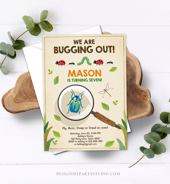 Editable Bug Birthday Invitation Insect Party We Are Bugging Out bug ...