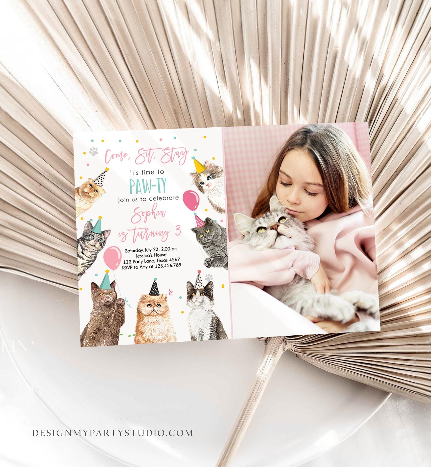 Editable Cat Birthday Party Invitation Kitten Birthday Invite - Etsy