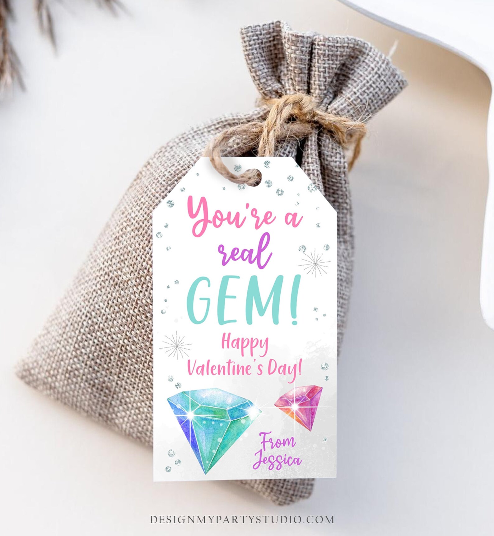 Editable Valentine Tags You're a Gem Valentine's Tag - Etsy