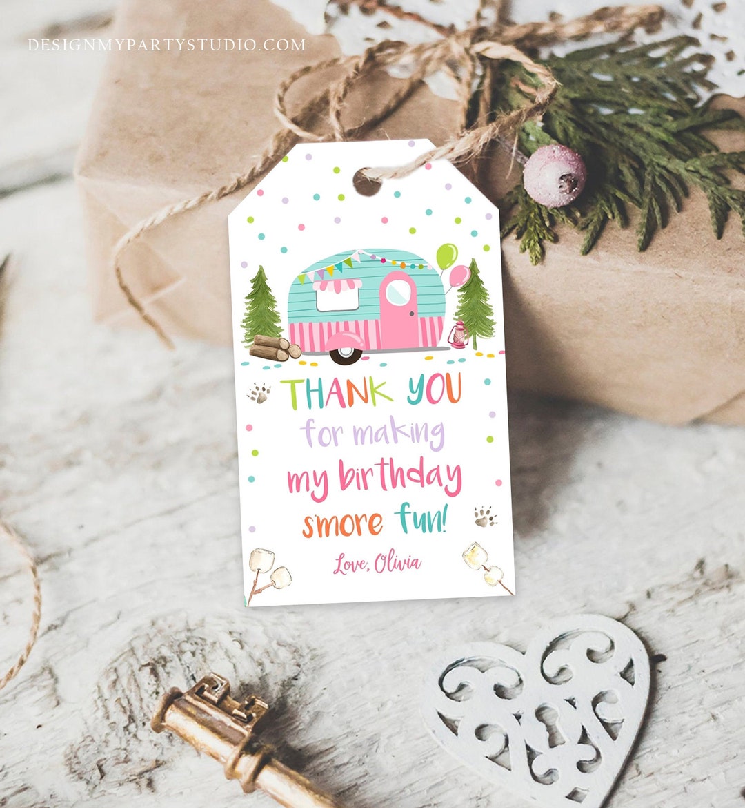 Editable S'more Fun Favor Tags Thank You Happy Camper Birthday Party ...