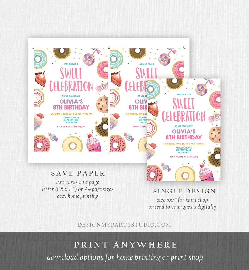 Editable Sweet Celebration Invitation Candy Birthday Invite - Etsy